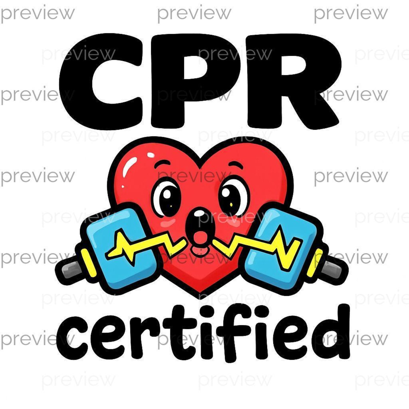 CPR Certified Cartoon Heart With Defibrillator Paddles - Fun and ...