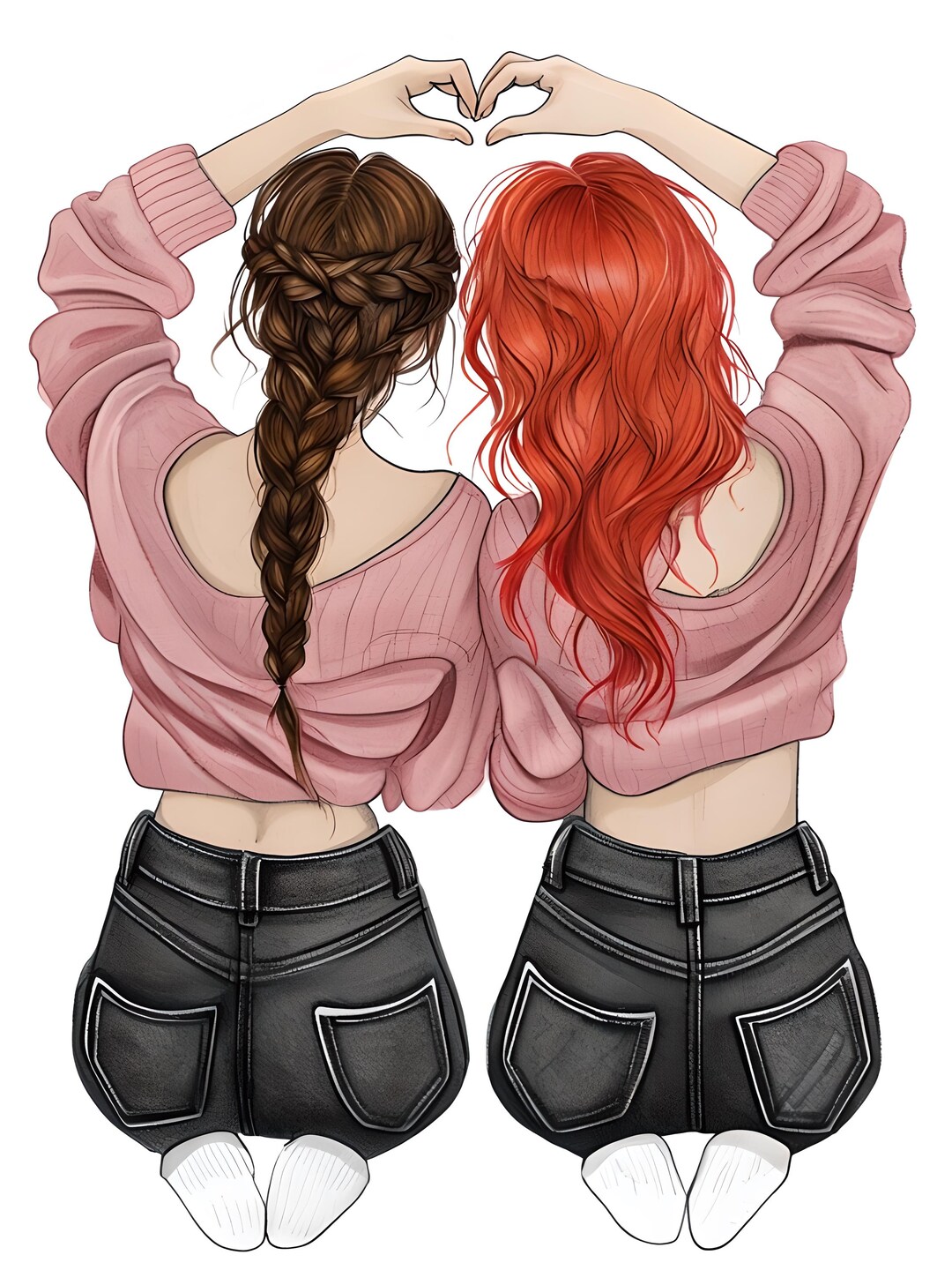 Friendship Clipart: Two Women, Heart Hands, Matching Sweaters (instant ...