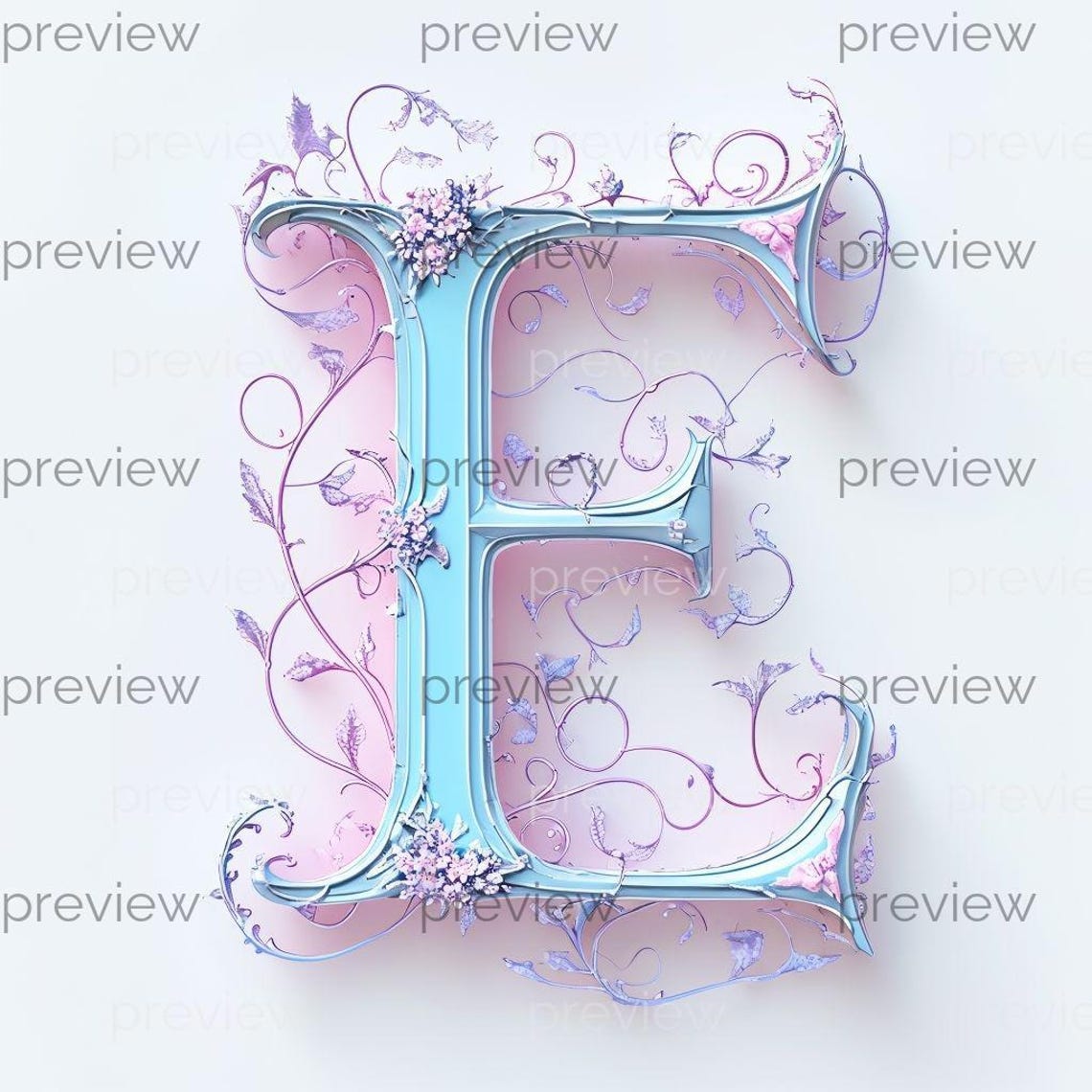 Elegant Floral Letter E in Pastel Colors - Stylish Digital Art for ...