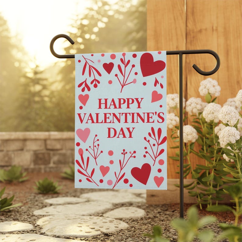 Happy Valentine's Day Garden Flag | Garden Banner, Heart Floral Outdoor ...