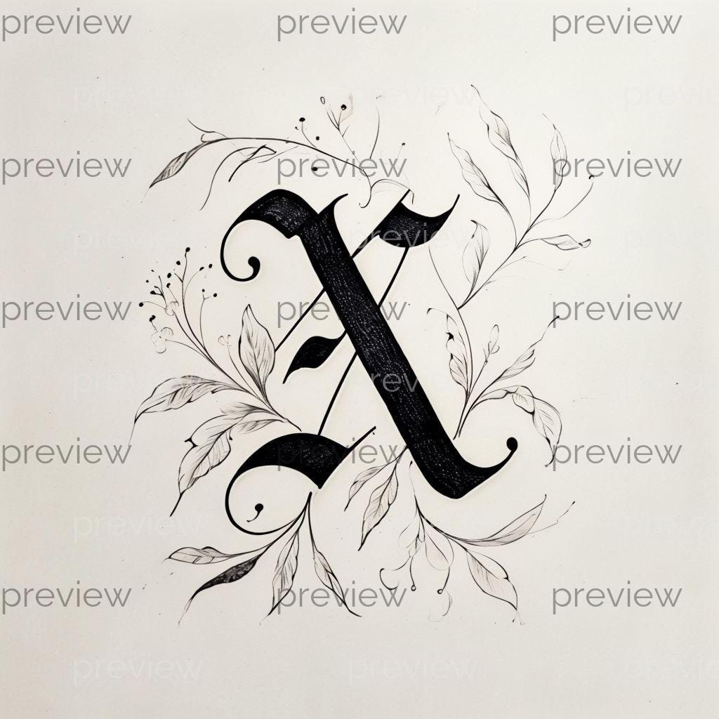 X Ornate Letter X With Floral Accents - Printable Digital Art for ...