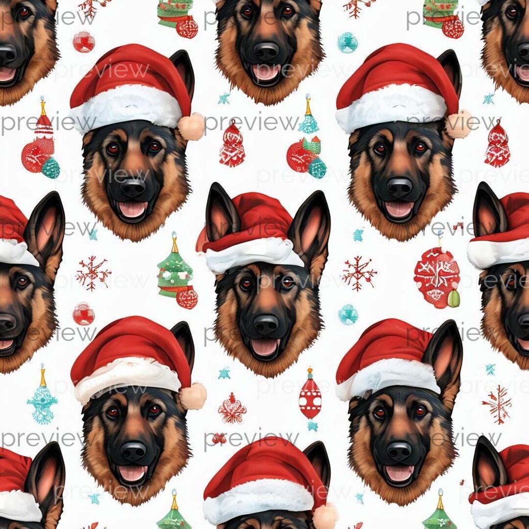 Festive German Shepherd Dog Heads With Santa Hats - Cheerful Holiday ...