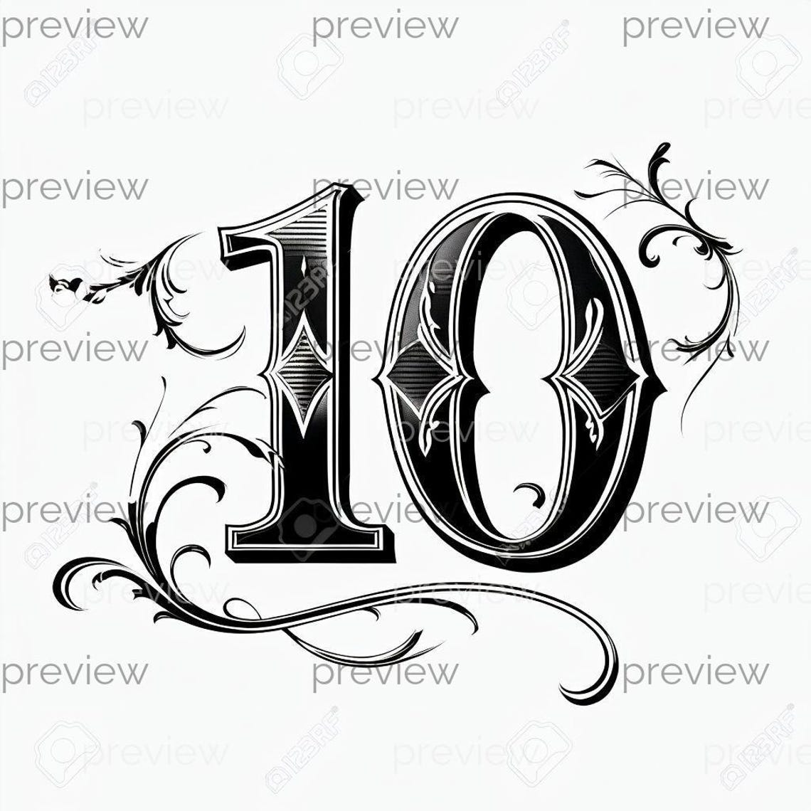 Ornate Vintage Number 10 Digital Art - Elegant Decorative Print for ...