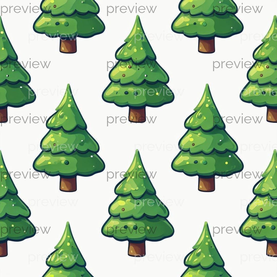 Whimsical Evergreen Trees Pattern - Vibrant Green Cartoon-style Trees ...
