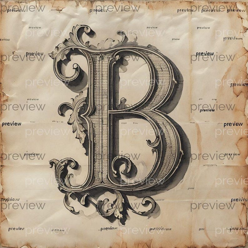 B Vintage Ornate Letter B With Flourishes on Aged Paper - Digital Art ...