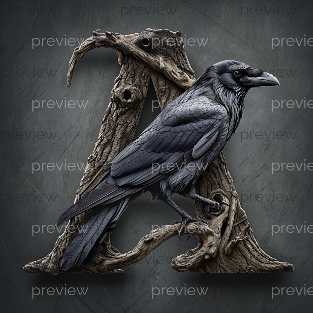 A Rustic Wooden Letter A With Raven - Printable Digital Art for Instant ...