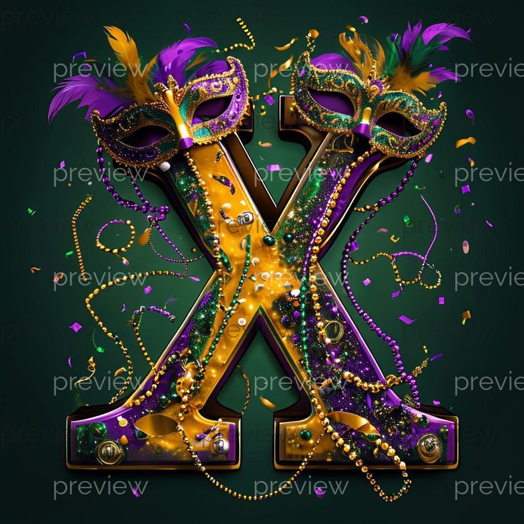 Festive Masquerade Letter X With Ornate Masks and Colorful Decorations ...