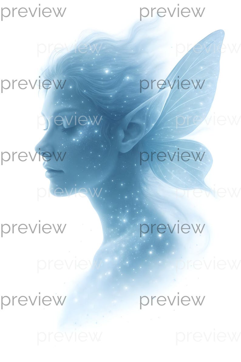Ethereal Fairy Woman Art Print: Dreamy Blue Starry Background (digital ...
