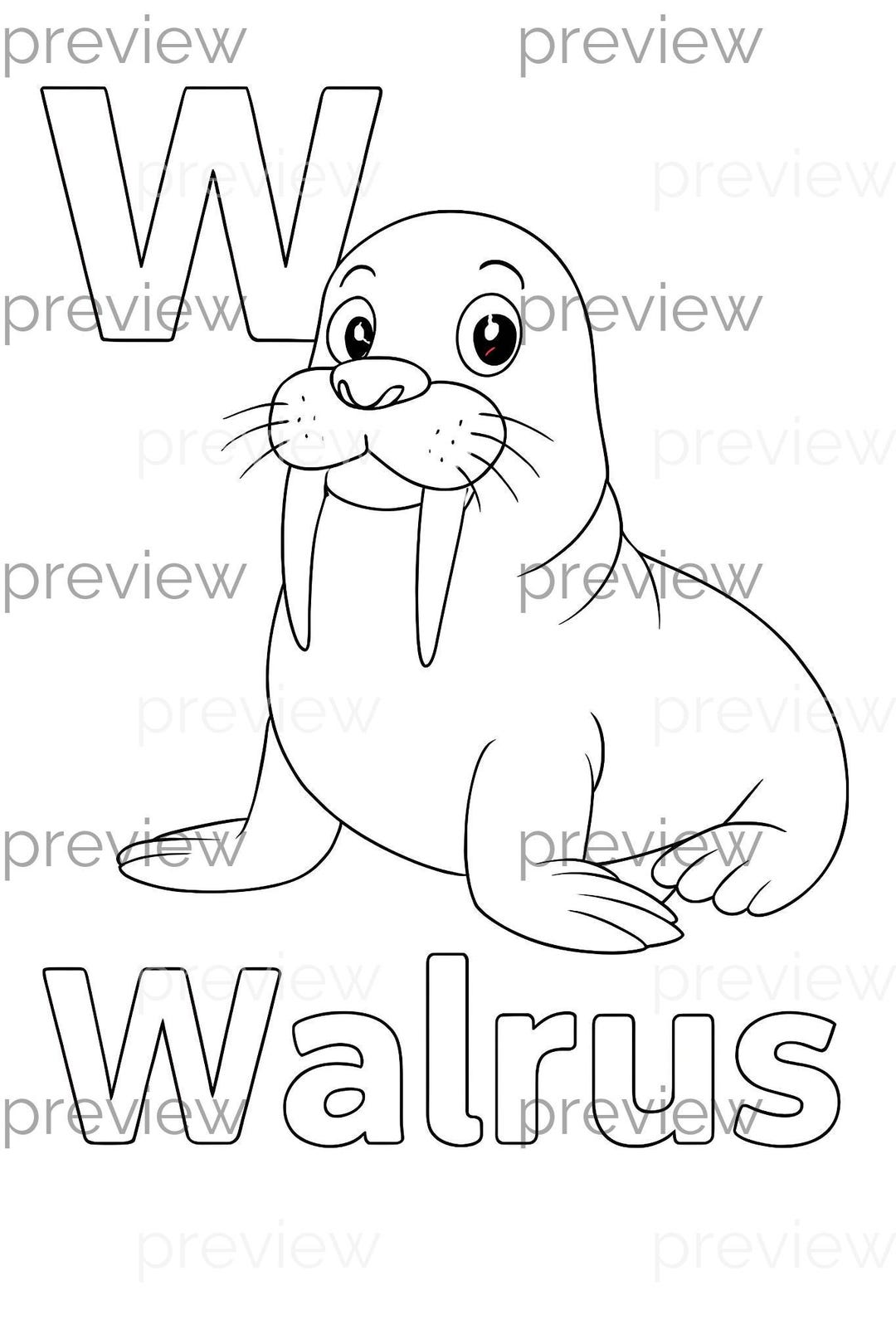 Walrus Coloring Page: 'W' is for Walrus - Printable Activity (digital ...