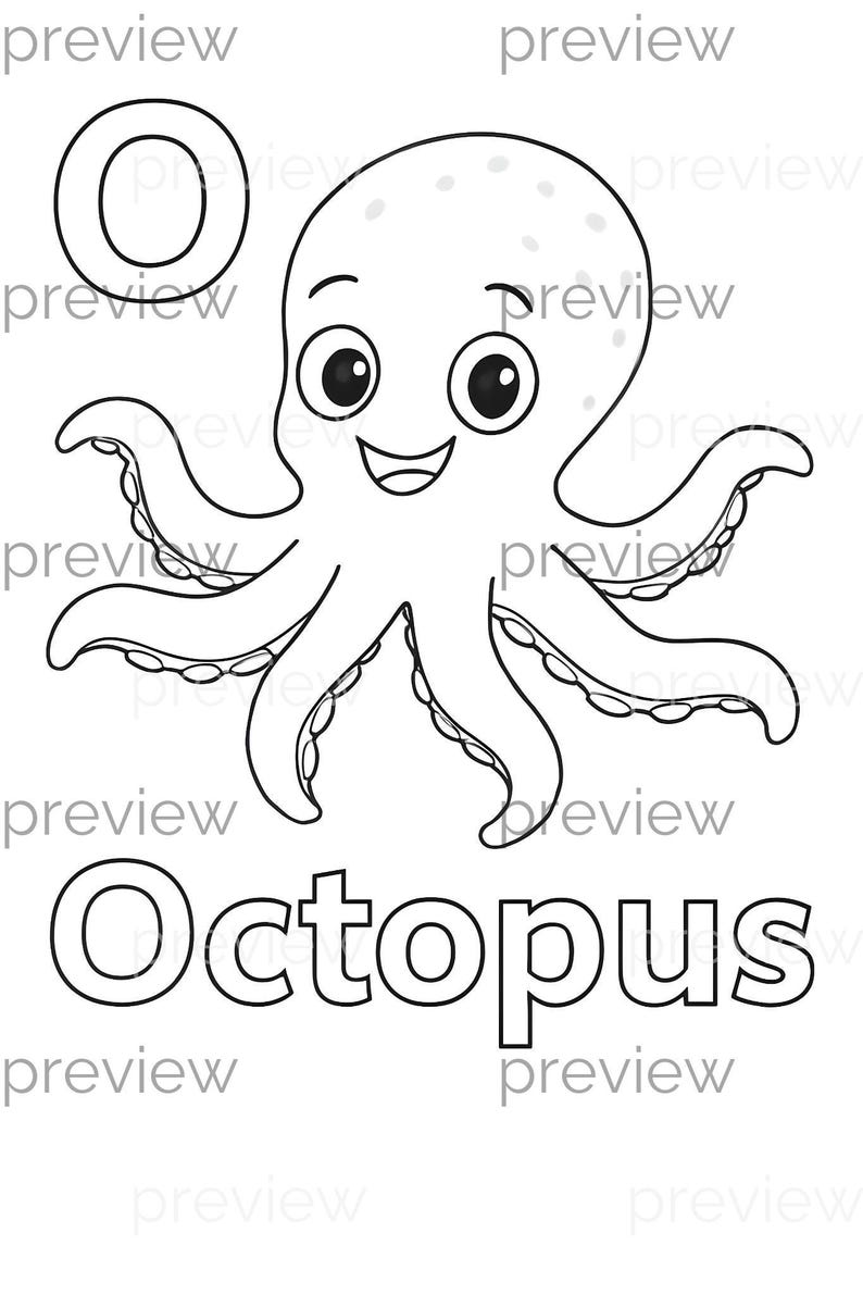 Octopus Alphabet Coloring Page: Kids' Educational Art (digital Download ...