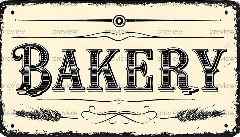 Vintage Bakery Sign With Ornate Lettering and Decorative Wheat Sheaves ...