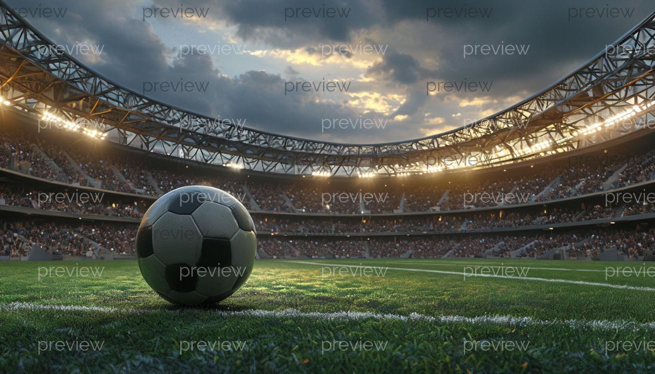 Vibrant Soccer Stadium Scene With Classic Ball on Field - Perfect for ...