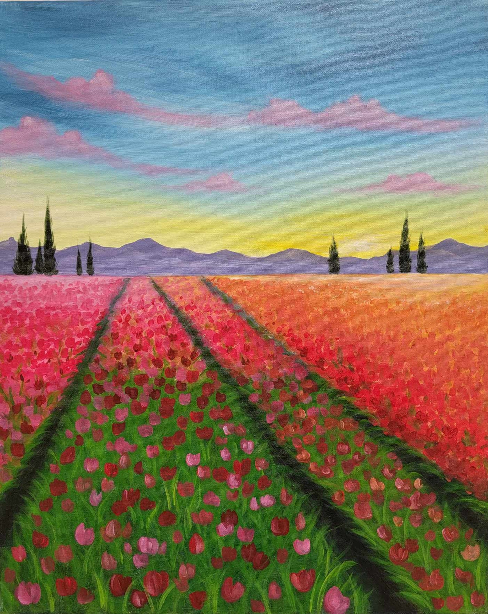 Tulip Field Original Painting on Canvas - Etsy