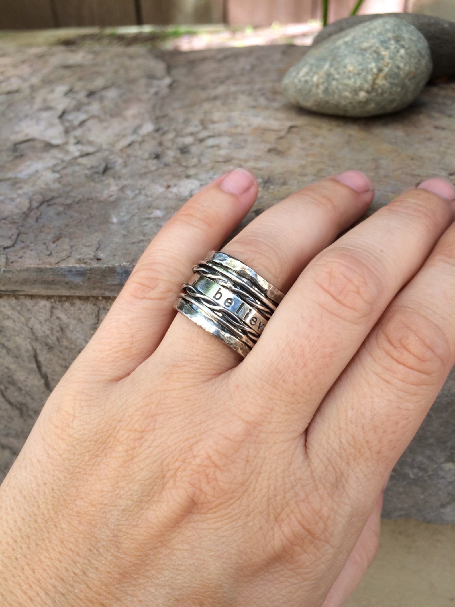 Sterling Silver Personalized Spinner Ring | Etsy