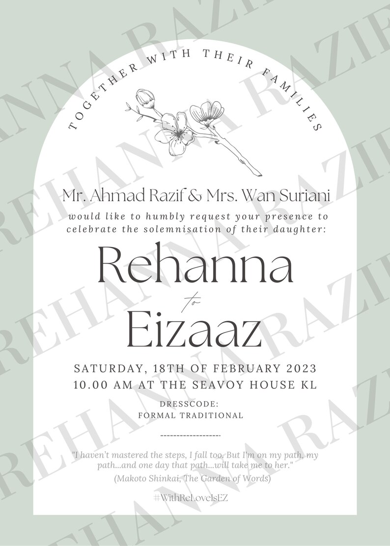 Wedding Card Invitation and Itinerary - Minimalist Sage Arch (digital ...
