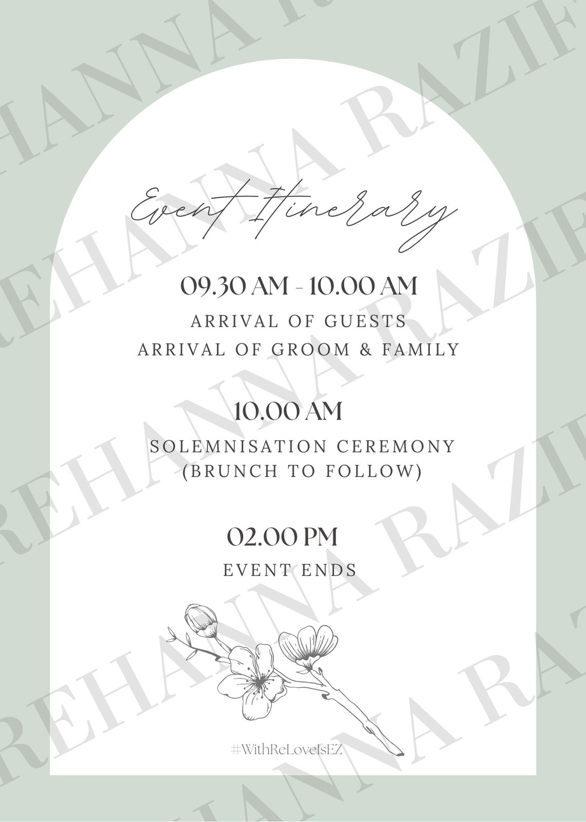 Wedding Card Invitation and Itinerary - Minimalist Sage Arch (digital ...