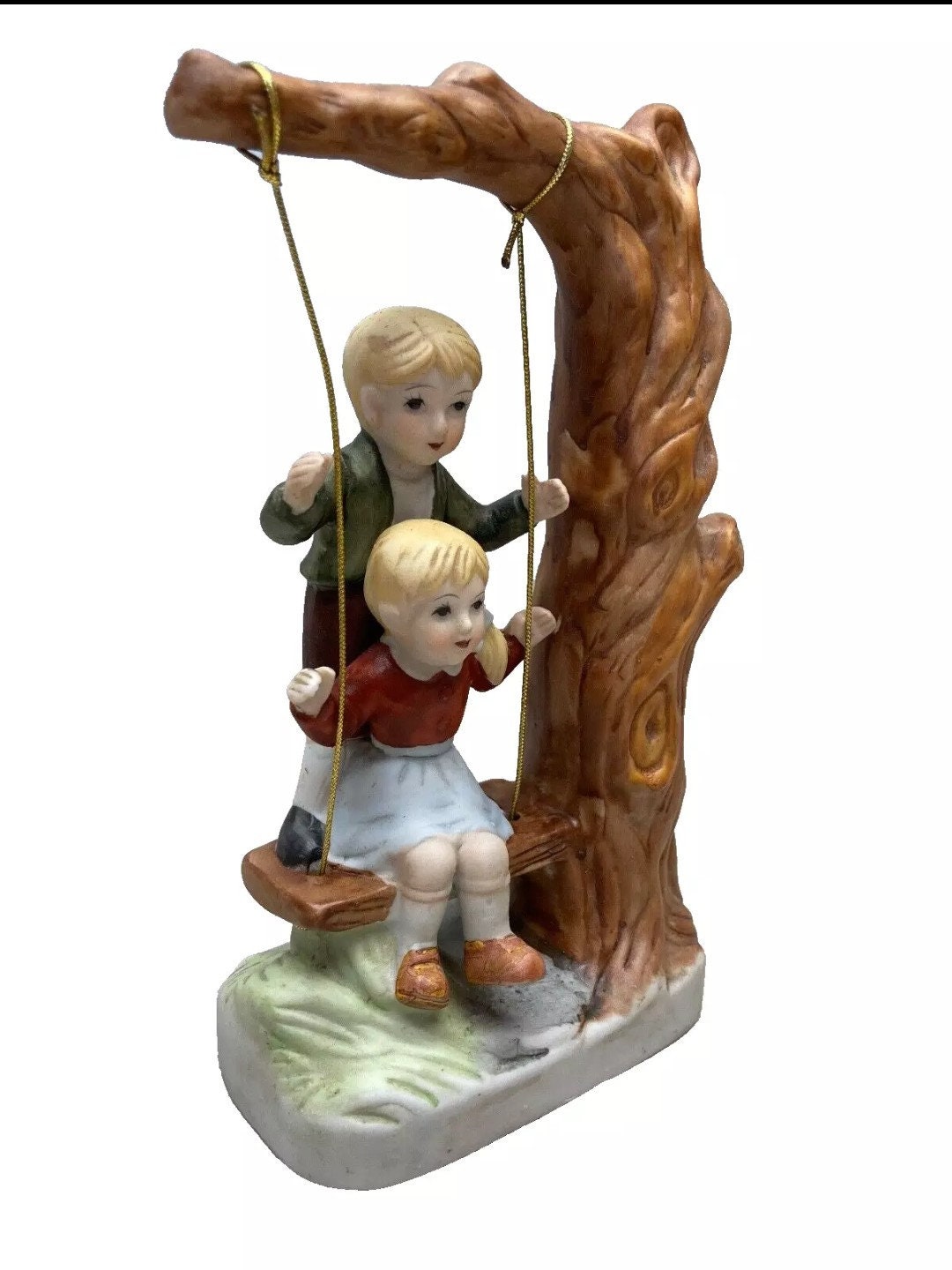 Vintage Ceramic Figurine of Children on Tree Swing Mid-century ...