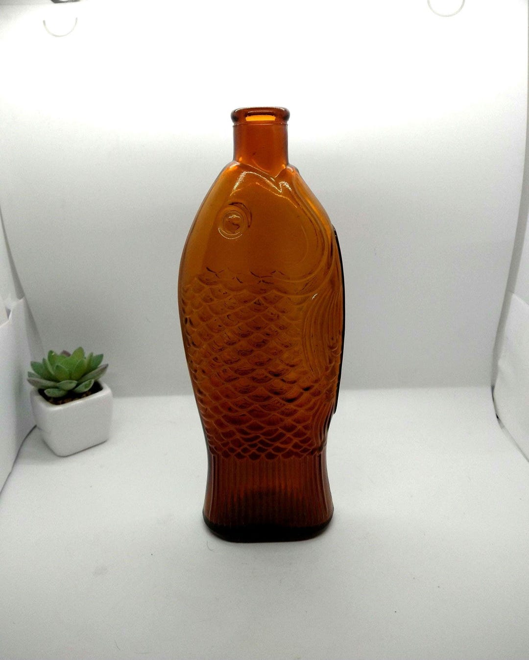 Rare Vintage 1930s Amber Glass Fish Bottle 10 Tall in Excellent ...
