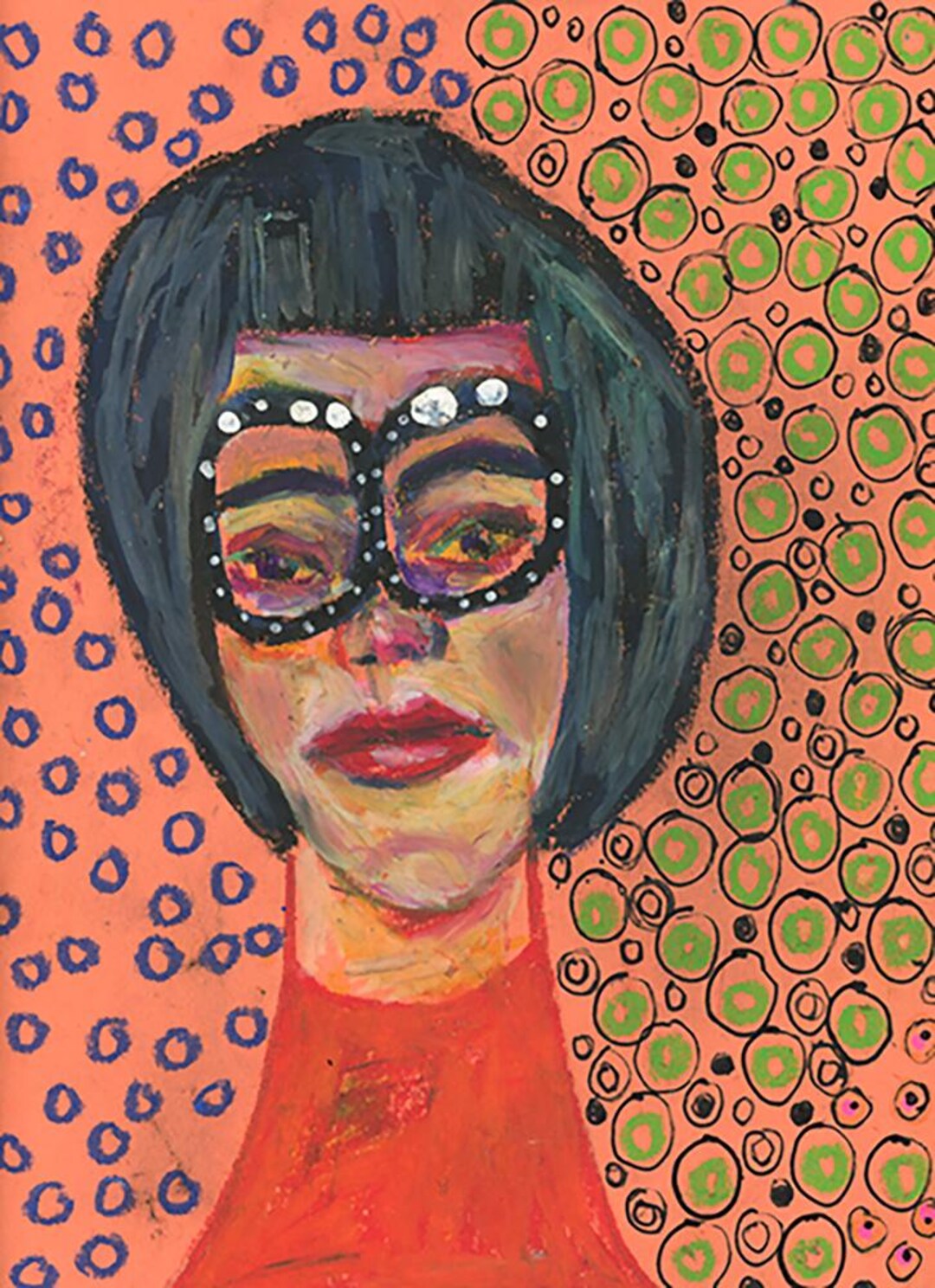 1980s Glam Girl Portrait Drawing, Original Handmade Wall Art Painting ...