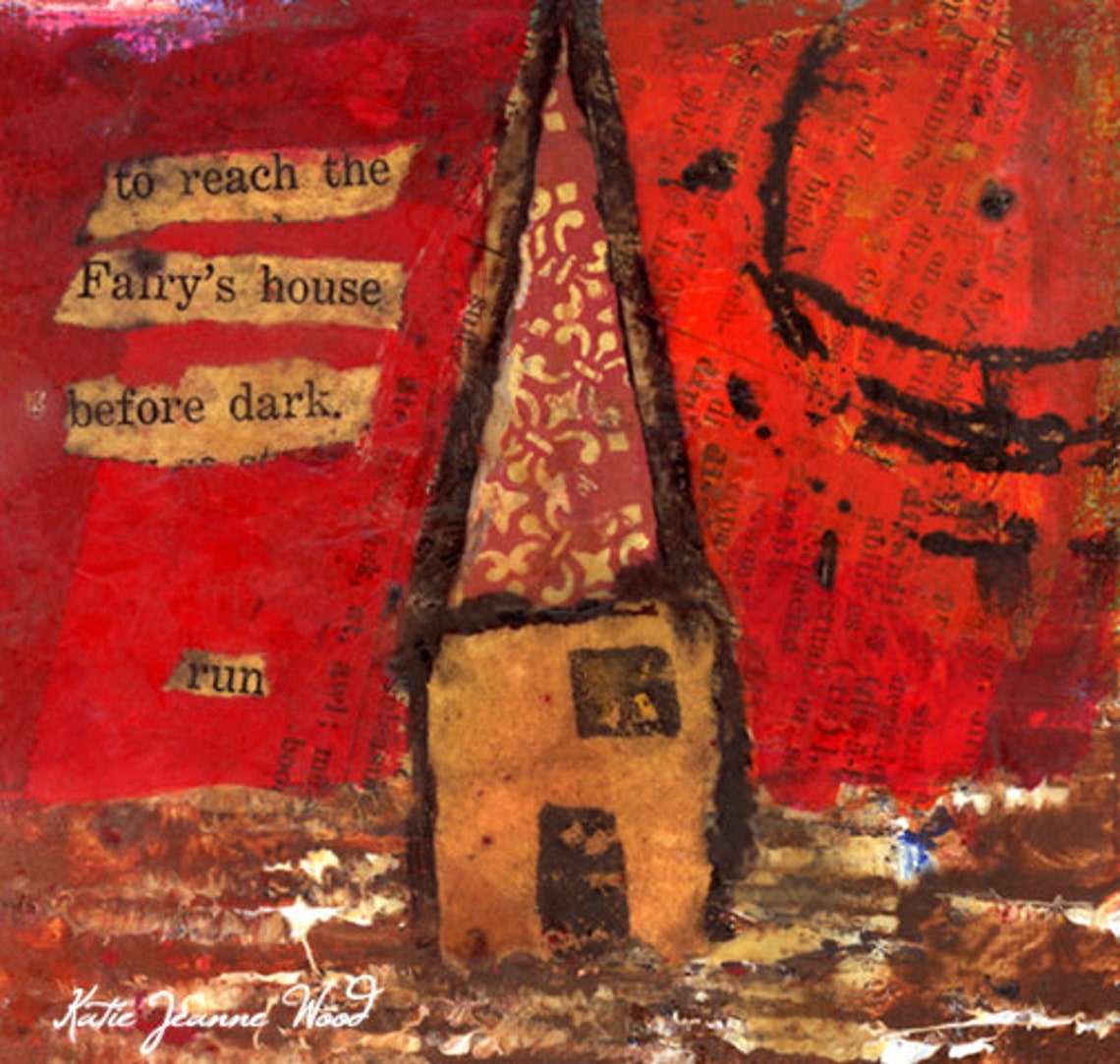 Whimsical Red Fairy Tiny House Painting Red Cottage Print - Etsy