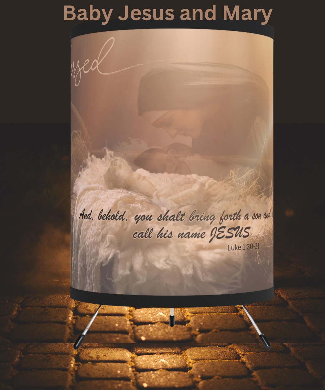 Beautiful Christian Blessed Mother Tripod Lamp With High-res Custom ...