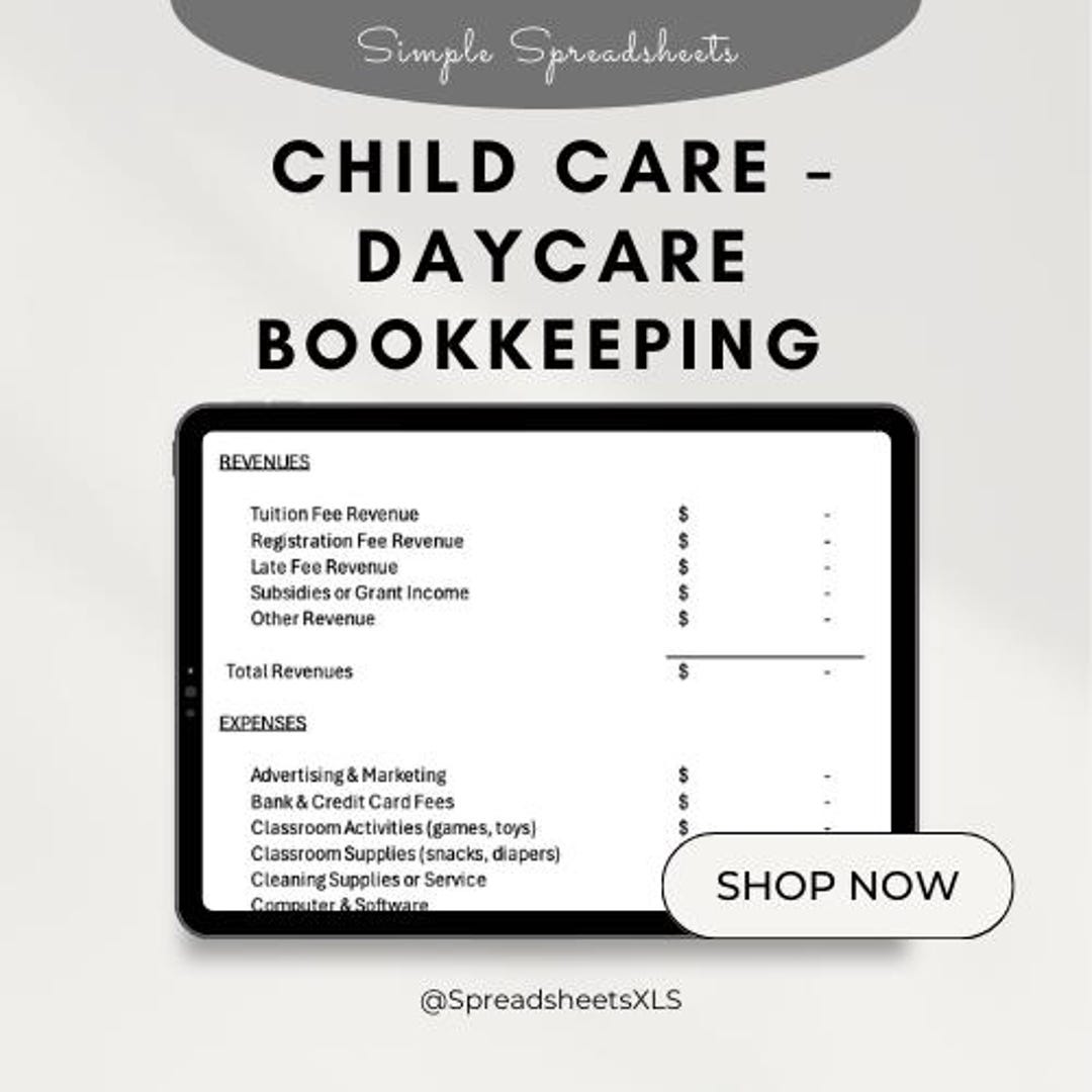Child Care _ Daycare Small Business Bookkeeping - Checkbook, Profit ...