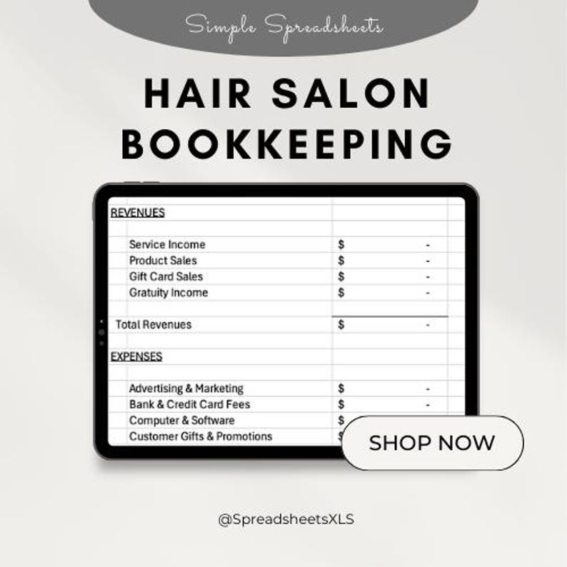 Hair Salon Small Business Bookkeeping - Checkbook, Profit & Loss ...