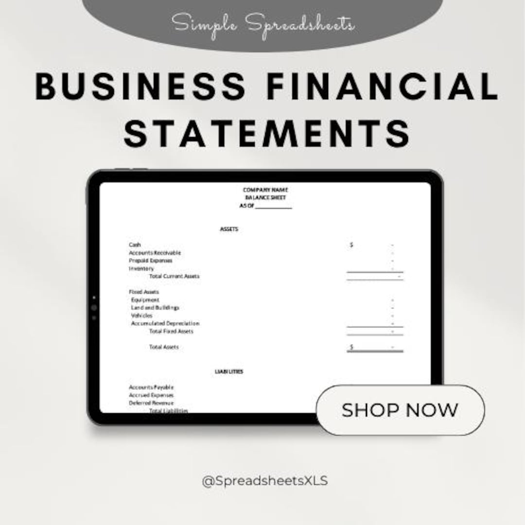 Business Financial Statements Spreadsheet - Balance Sheet, Income ...