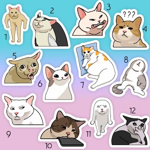 Cat Meme Stickers Kitty Faces Cute Cats, Waterproof Stickers Decals for ...