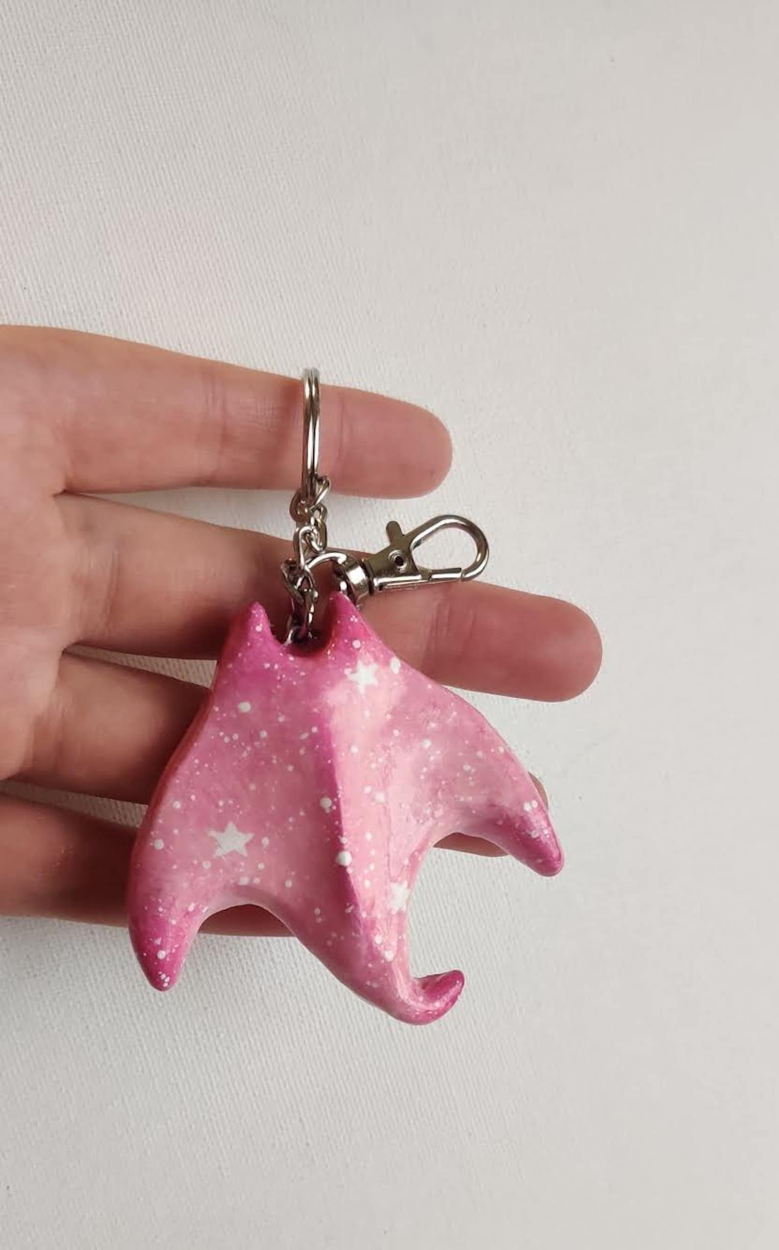 Pink Starry Manta Ray Bag Charm | Hand Sculpted and Hand Painted ...