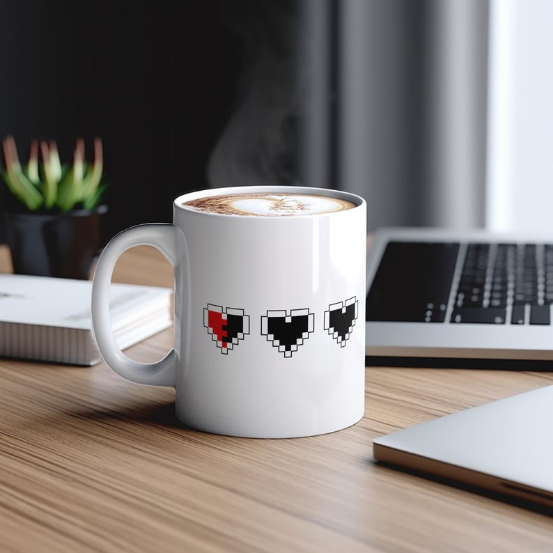 Low Hearts Gamer Mug: 8-bit Pixel Art, Retro RPG Fan Gift - Etsy