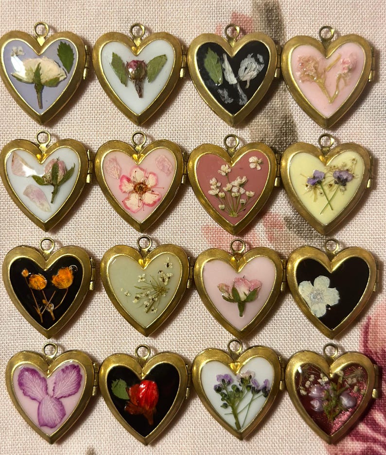 Custom MINI Pressed Flower Locket Necklace, Heart-shaped Brass & Resin ...