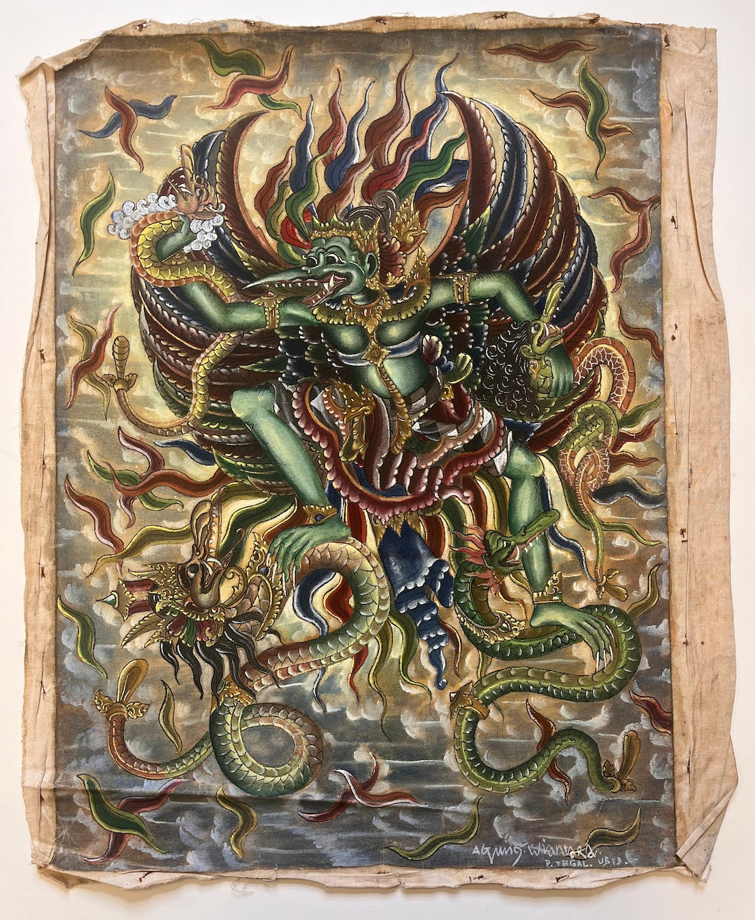 Original Balinese Art of Garuda Hunting a Serpent, 1960’s Balinese Art ...