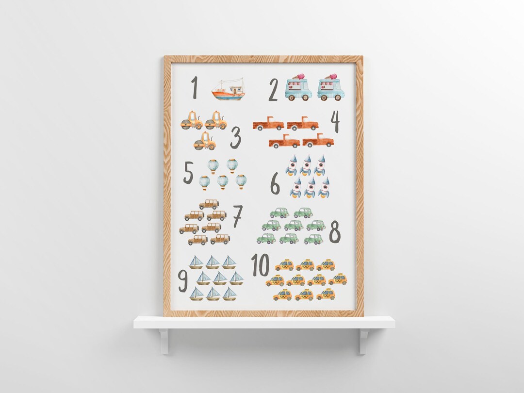 Counting Print Car Themed Wall Art Numbers and Counting Playroom Decor ...