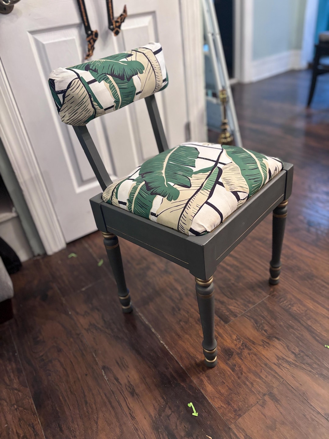 Vintage Singer Sewing Chair - Palm Upholstery Matte Gray With Gold. - Etsy