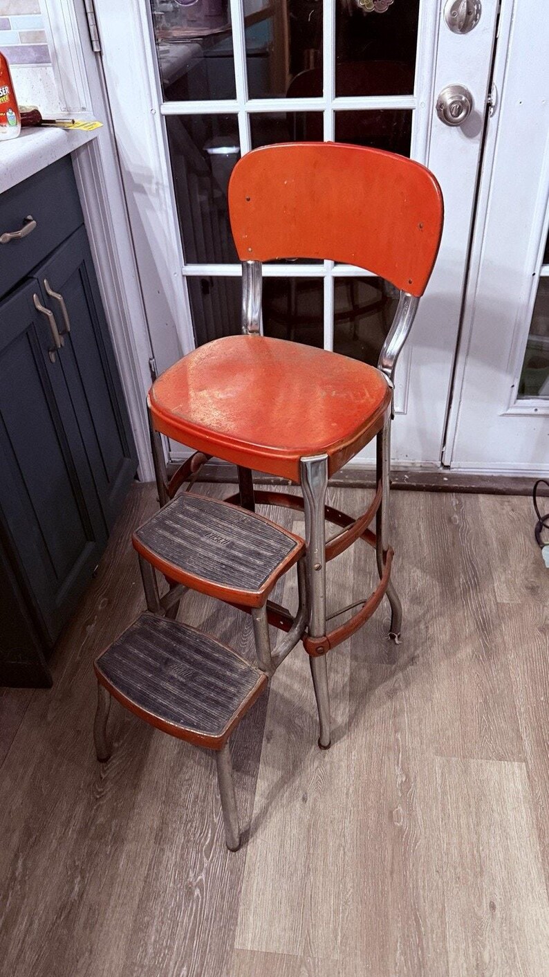 Vintage Mid Century Modern Retro Red Cosco Kitchen Step Stool Chair - Etsy