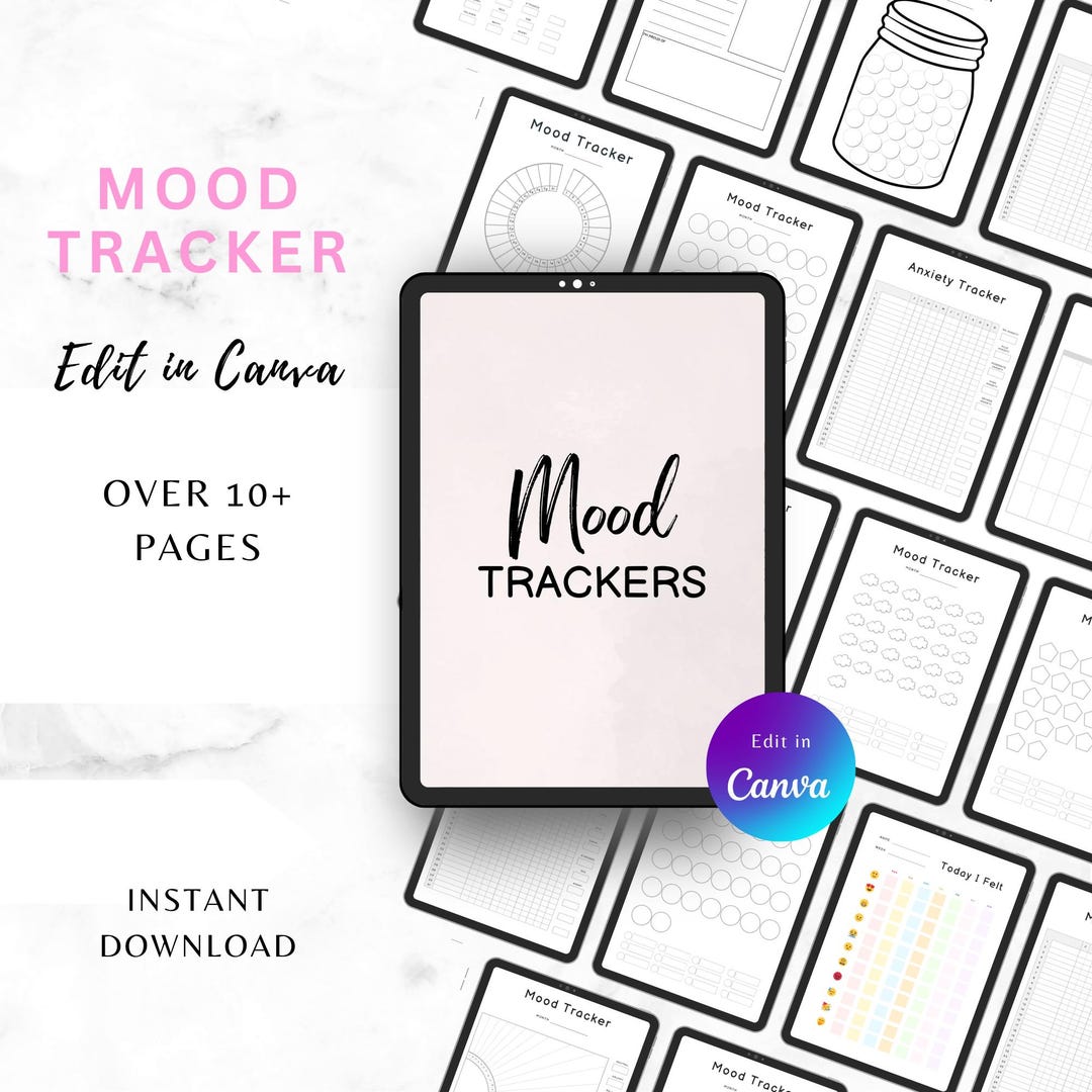 Mood Tracker PDF Print Canva Template for Daily Emotional Tracking ...