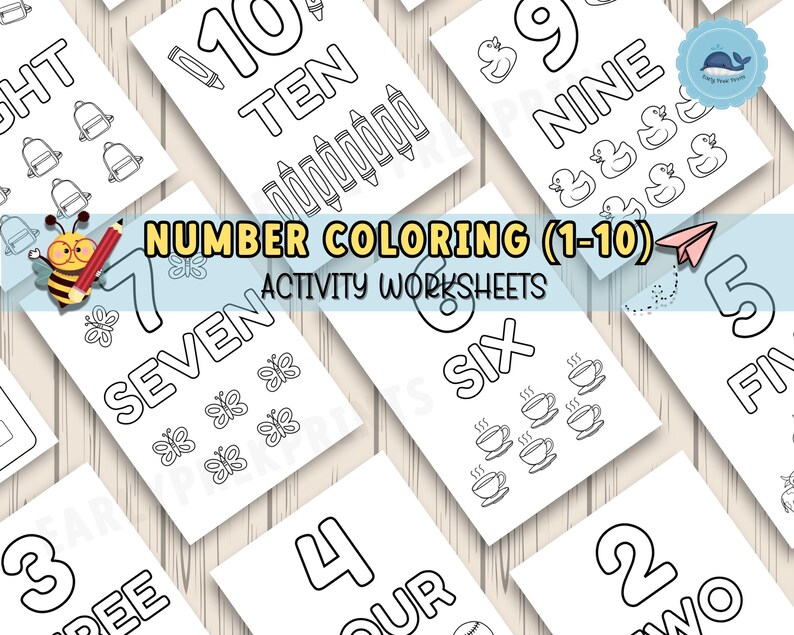 Number Coloring Pages (1-10) Printable Preschool, Kindergarten ...