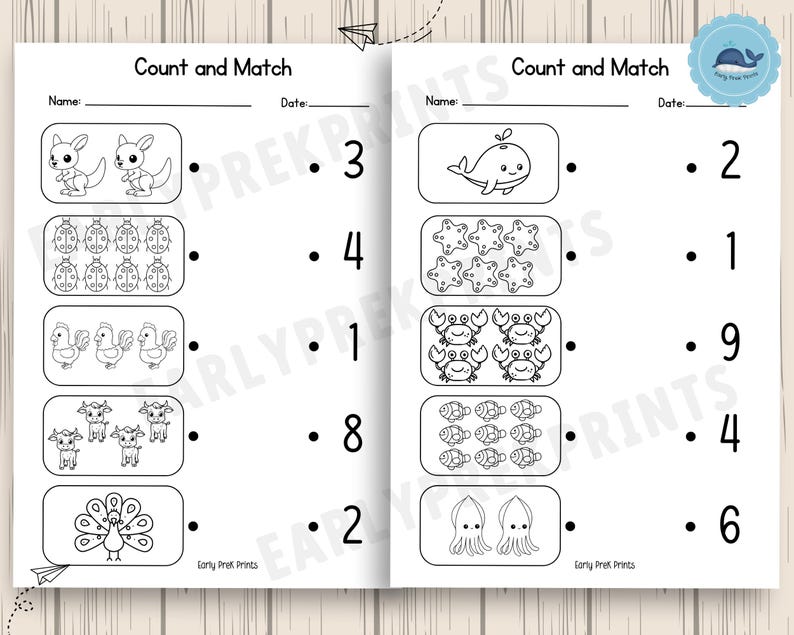 Pre-k Math Worksheets, Count and Match Printable, Preschool Activity ...