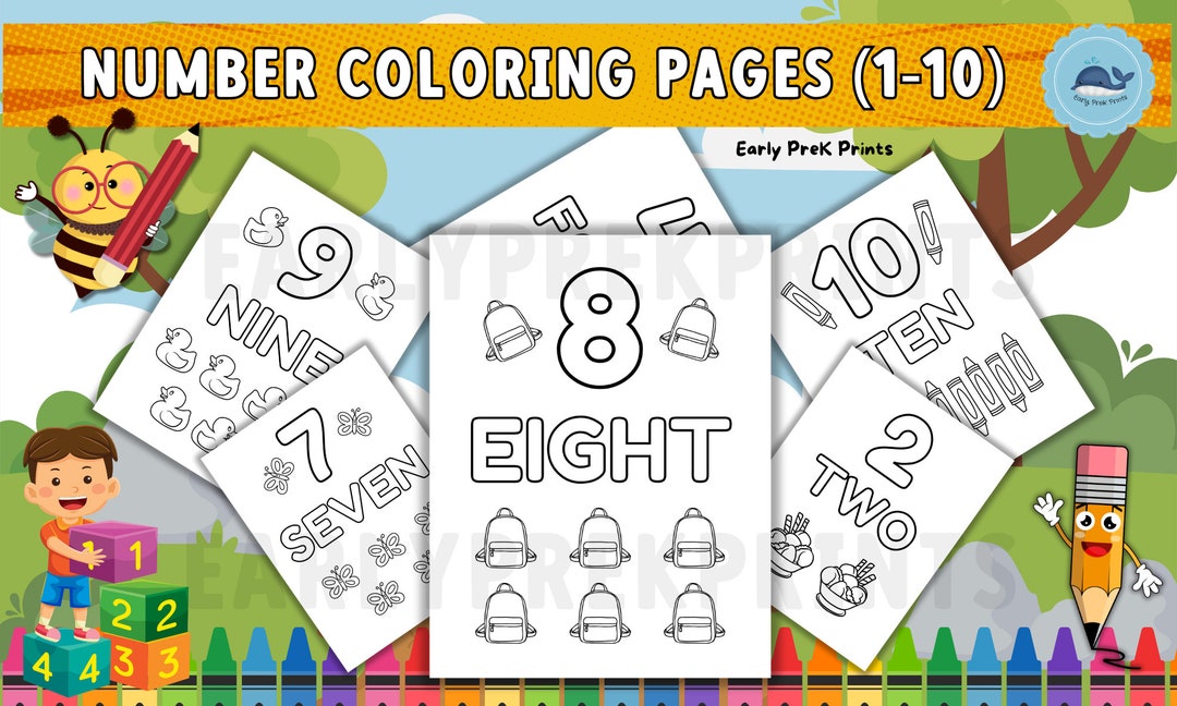 Number Coloring Pages 1-10 Printable Preschool, Kindergarten Homeschool ...