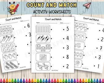 Pre-k Math Worksheets, Count and Match Printable, Preschool Activity ...