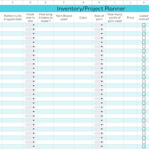 Crochet Inventory Tracker Spreadsheet - Etsy