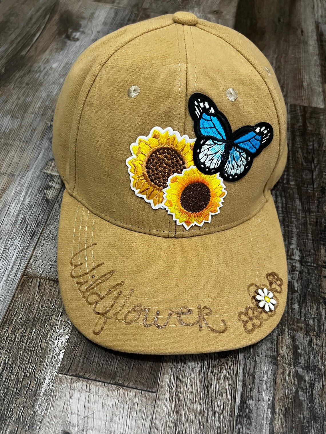 Suede Tan Wildflower Burned Ball Cap - Etsy