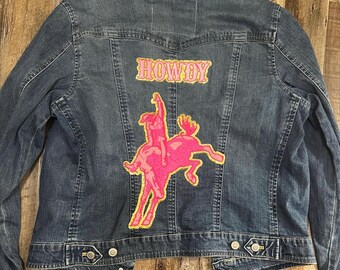 Denim Patched Howdy Western Bull Riding Jacket - Etsy