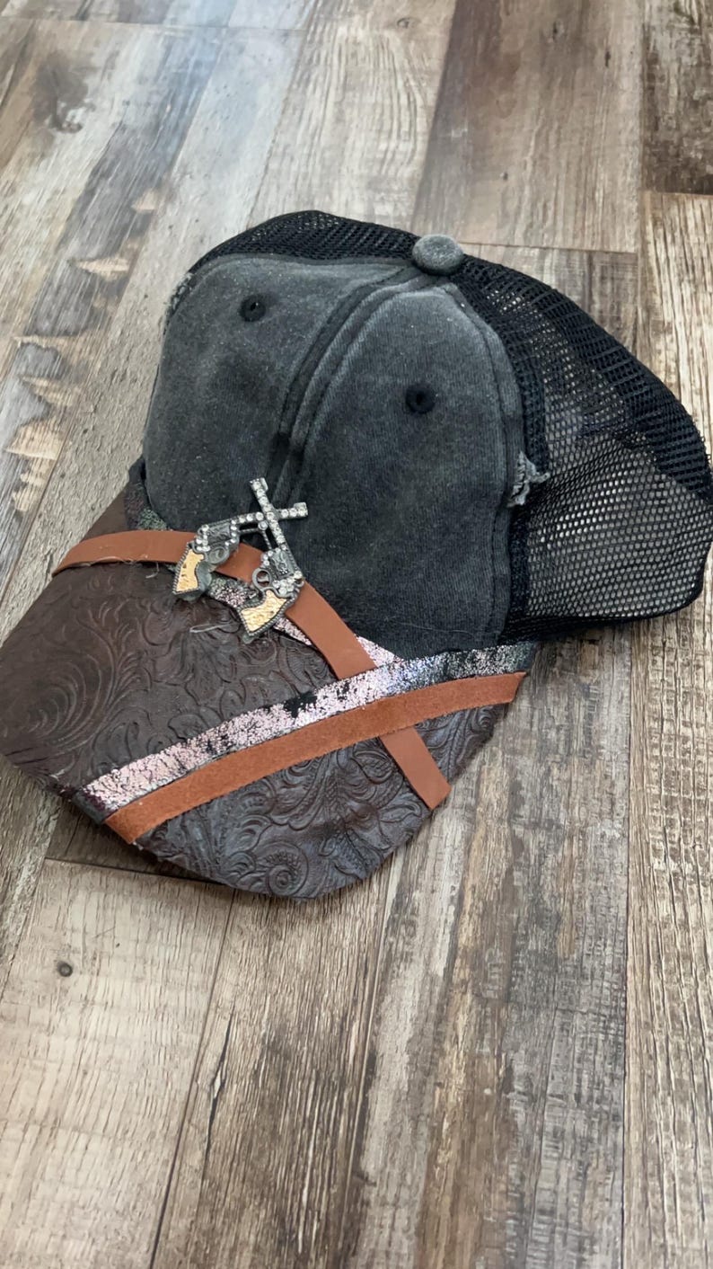 Distressed Black Tooled Leather Bulletproof Ball Cap - Etsy
