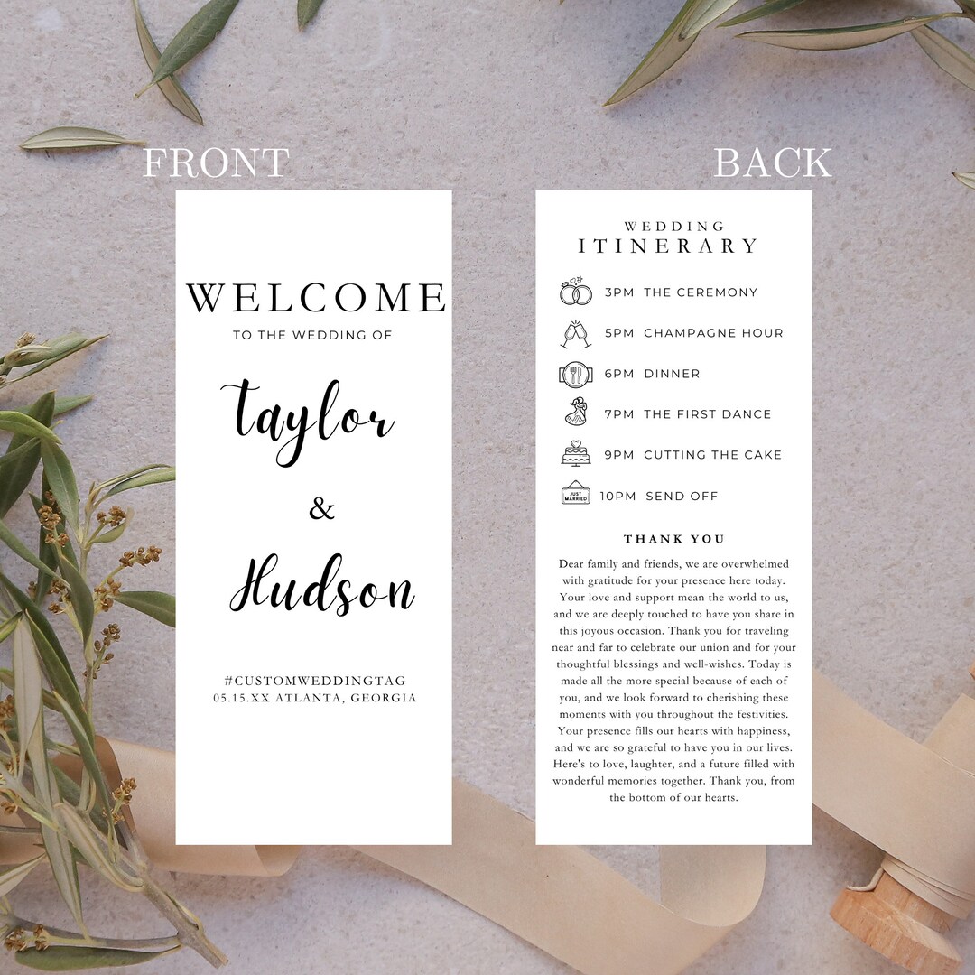 Minimalist Wedding Program Template, Modern Order of Service, Ceremony ...