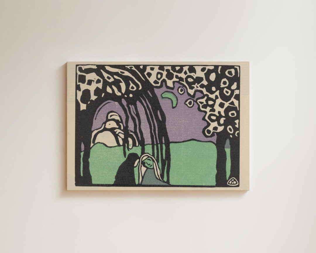 Vintage Modern Art Print, Abstract Nature Scene With Figures, Purple ...