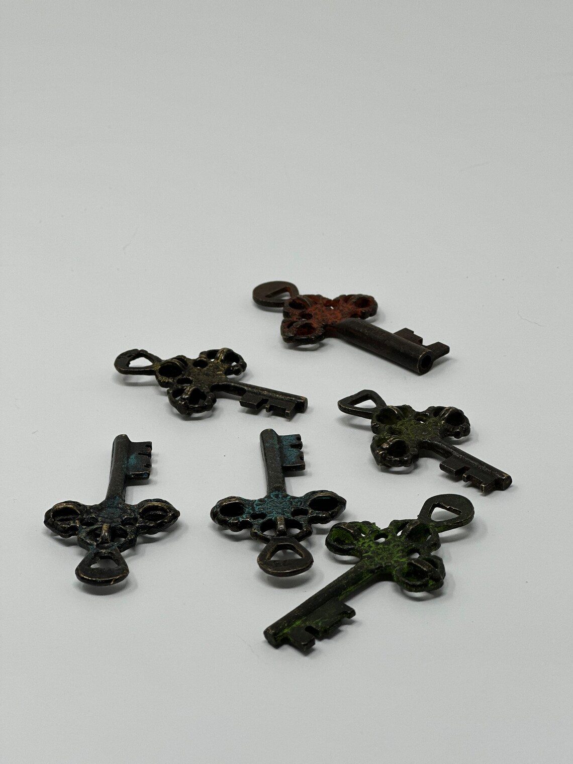 Collection of Vintage Indian Brass Keys - Set of 6 (blue, Green and Red ...