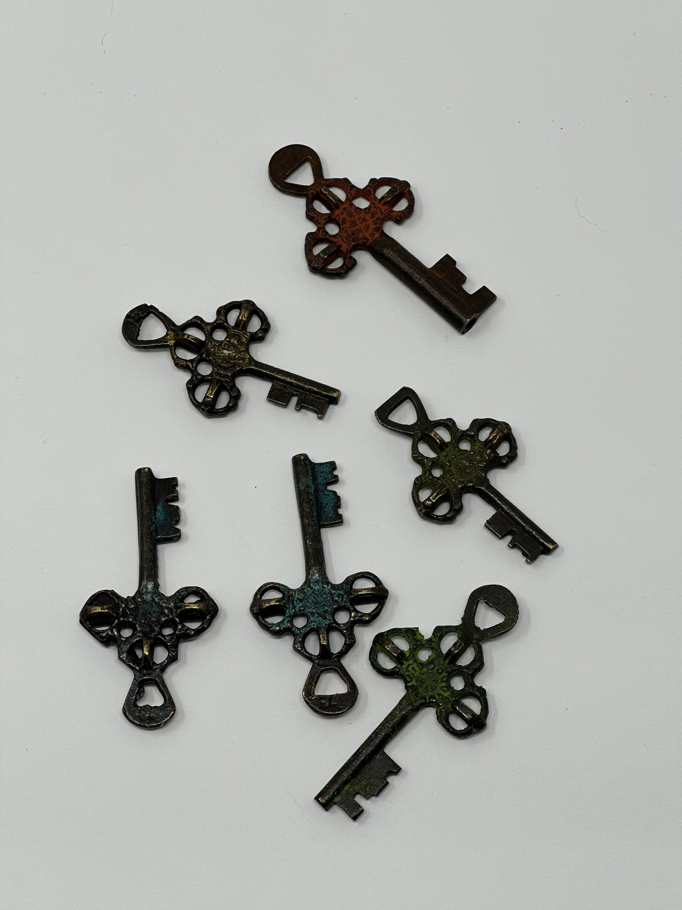 Collection of Vintage Indian Brass Keys - Set of 6 (blue, Green and Red ...
