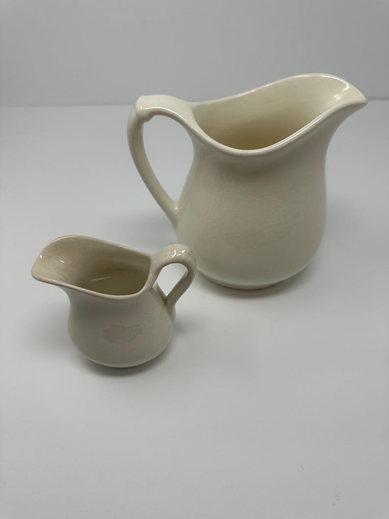 Vintage Cream Ceramic Pitcher Set: Rustic Farmhouse Decor - Etsy